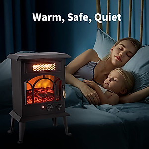 WEWARM Electric Fireplace Heater, 22.4" Freestanding Infrared Fireplace Heater for Indoor Use with Realistic Flame Effect, Overheating Safety Protection Stove Space Heater 1500W