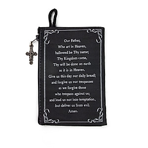 Catholic Rosary Pouch, Shroud of Turin & the Lord's Prayer, 4" x 6" Jewelry & Coin Purse with Cross, Small Woven Tapestry Icon Bag, Bolsa de Rosario Católico para Joyería