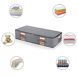 Extra-Large Under Bed Storage Bags Organizer Container[3Pack] Underbed Polyester cloth 210D with Strengthened Handles Large Comforters Foldable Under The Bed Storage Bags Breathable with Clear Window