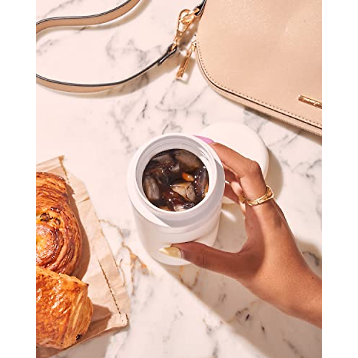 W&P Porter Insulated Bottle 16 oz | Clean Taste Ceramic Coating for Water, Coffee, & Tea | Wide Mouth Vacuum Insulated | Dishwasher Safe, Cream