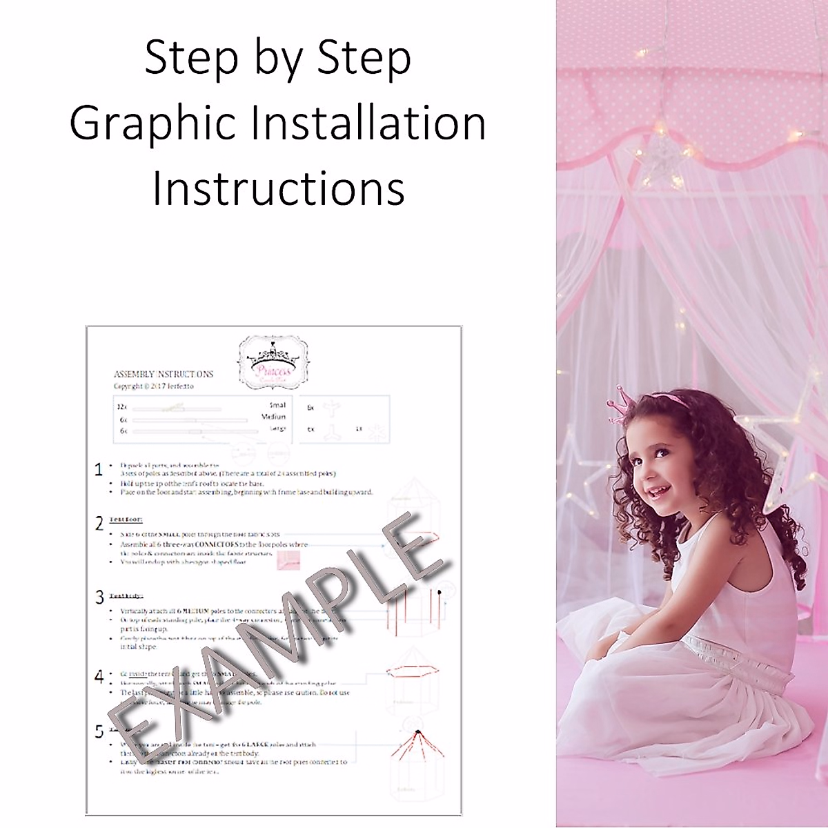 Princess Castle Play Tent with Star Lights - For Girls Age 3-7, Encourages Imaginative Play