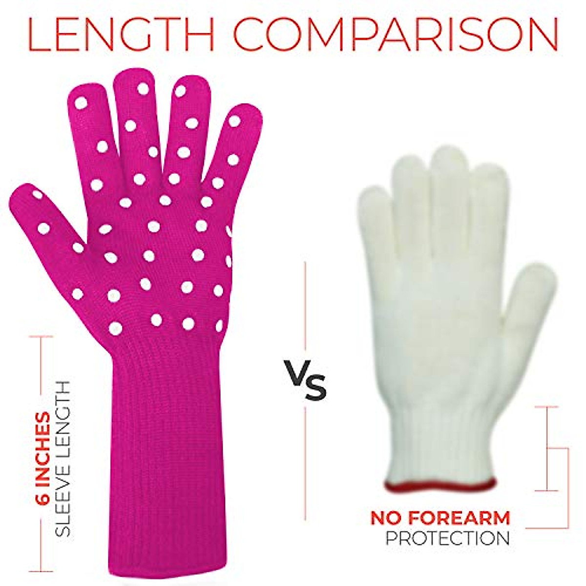 Oven Gloves with Fingers by Beets & Berry, Cooking Gloves Heat Resistant up to 650°F, for Small Hands, Baking Gloves Extra Long, BBQ Glove, Oven Glove, Kitchen Gloves for Oven, Grill Gloves, Pink