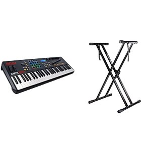 AKAI Professional MPK261 USB MIDI Keyboard Controller with 61 Semi Weighted Keys, Assignable MPC Controls, 16 Pads and Q-Links, Plug and Play | RockJam Xfinity Heavy-Duty, Double-X, Pre-Assembled, Infinitely Adjustable Piano Keyboard Stand with Locking St