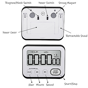 Digital Kitchen Timer Magnetic Loud Alarm, Large LCD Screen Silent/Beeping Multi-Function for Teachers Classroom Kids, Black