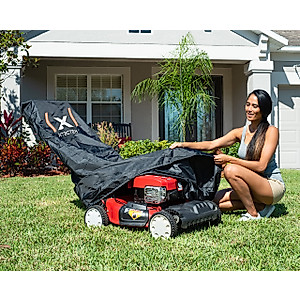 Lawn mower Cover,Heavy Duty with Extreme Waterproof Protection. Rugged, Flexible Oxford Fabric with Eco-Friendly PU Coating. Upgraded Protective Reflective Strip with Water Proof Strip at Seam