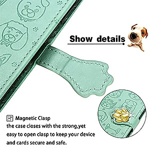 ONV Wallet Case for Oppo Realme 7 Pro - Sparkly Cute Animal Leather Folio Cover + Strap Card Holder Anti-Shock Kickstand Magnet Flip Case for Oppo Realme 7 Pro [MG] -Green