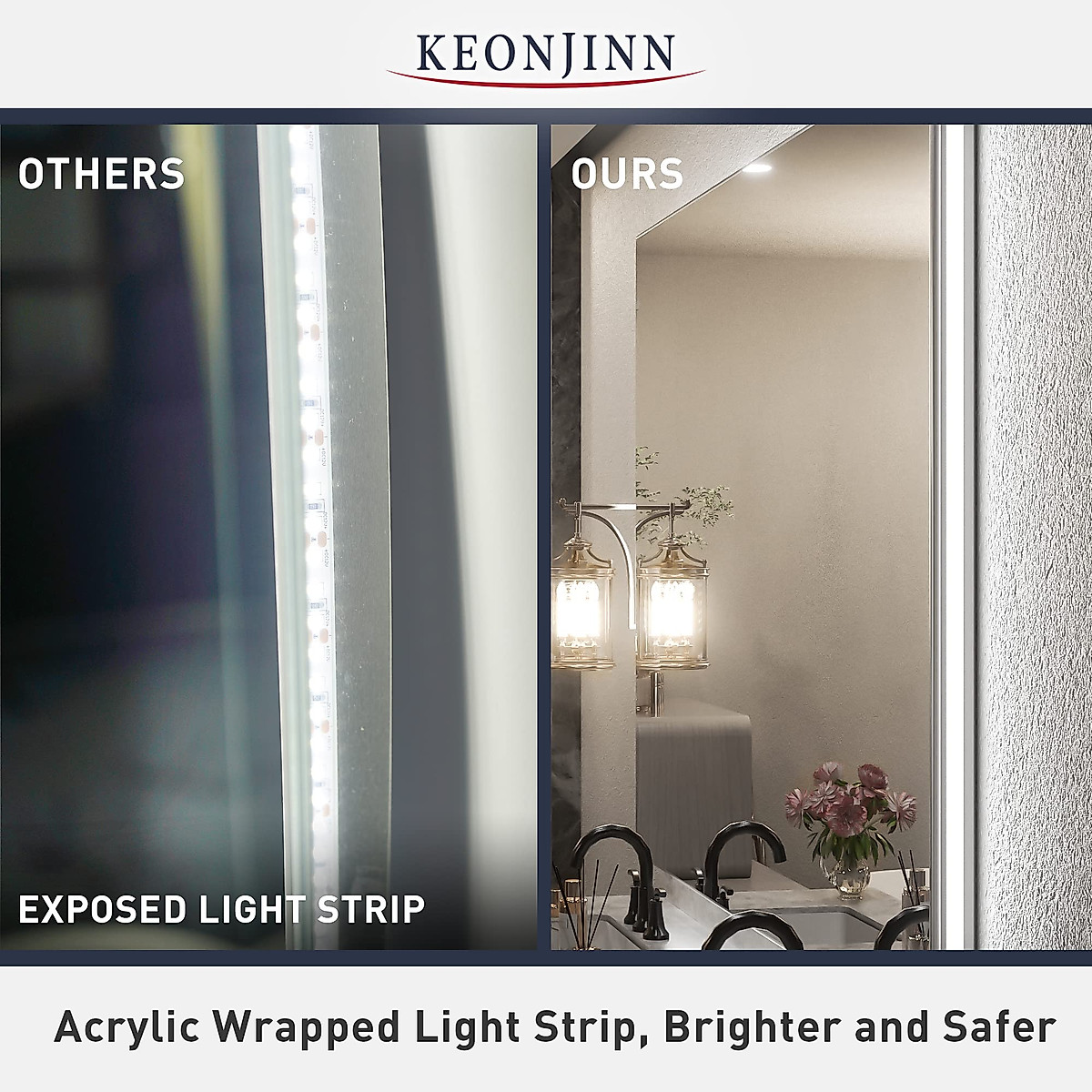 Keonjinn 60 x 40 Inch LED Vanity Mirror Backlit Mirror Bathroom Lighted Mirror Large Anti-Fog Wall Mounted Dimmable Makeup Mirror with Lights (Horizontal/Vertical)
