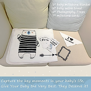 Kmivo Baby Milestone Blanket, Baby Monthly Milestone Blanket for Baby Boy Soft Large Blanket for Newborn to 12 Months with Milestone Marker & Cards (Baby Bear /40”x 51”)