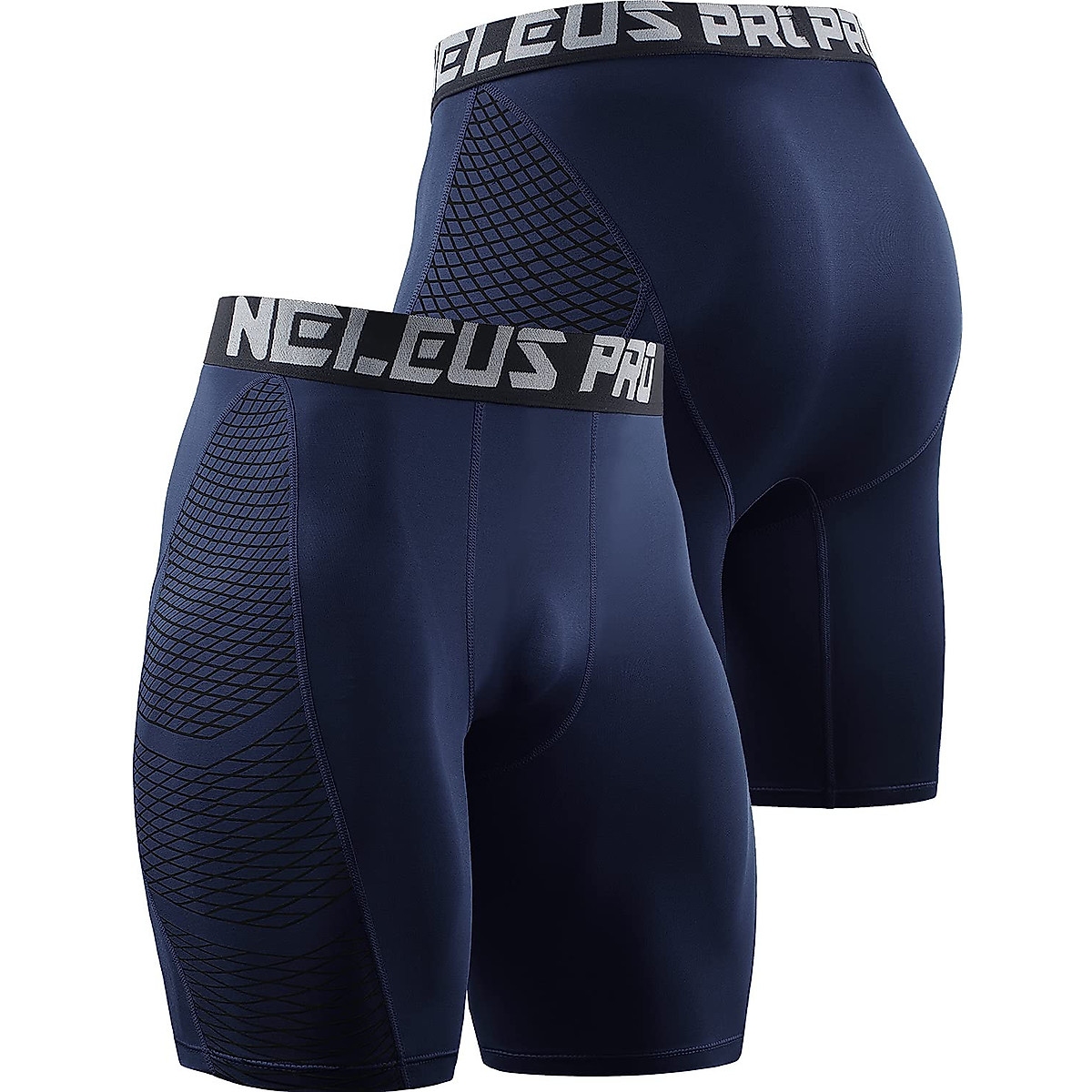 NELEUS Men's Compression Shorts 3 Pack Quick Dry Athletic Running Shorts,6086,Red/Navy/Blue,L
