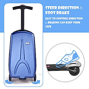 iubest Scooter Luggage Carry On Scooter Suitcase for Kids Age 4-15, Detachable & Foldable 4 in 1 Kids Suitcase, Multifunctional Ride On Travel Trolley Scooter Combo-Blue