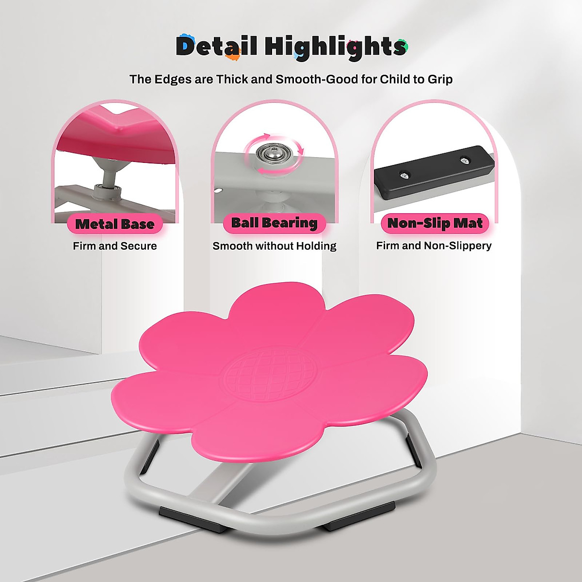 GCCSJ Sensory Toys Kids Swivel Chair, Autism Kids Swivel Chair, Petal Sit and Spin Seat Balance Chair Indoor for Child Age 3+, Regulating Toddler’s Body Balance, Metal Base Non-Slip Rose Red