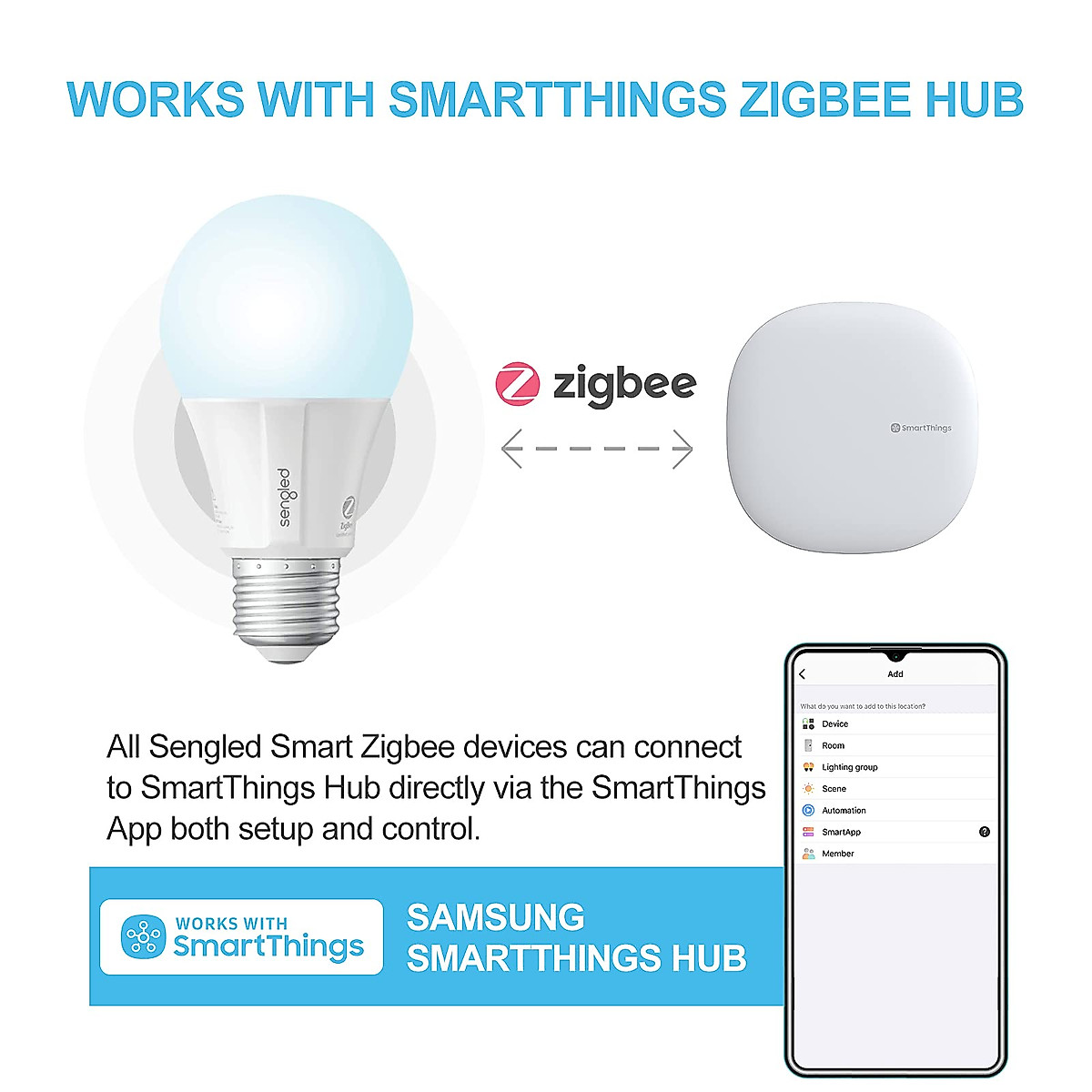 Sengled Zigbee Smart Light Bulbs, Smart Hub Required, Works with SmartThings and Echo with Built-in Hub, Voice Control with Alexa and Google Home, Daylight 60W Equivalent A19 Alexa Light Bulb, 6 Pack