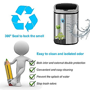 13 Gallon Automatic Trash Can with Lid, Touch Free Stainless Steel Kitchen Smart Garbage Can 50L High Capacity Electronic Sensor Trash/ Waste Bin for Room Kitchen Office, Silver