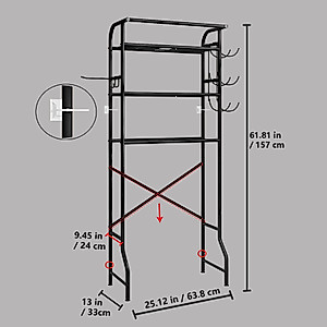 Dazioter Over The Toilet Storage Metal 3 Tier Bathroom Organizer Shelf with Paper Holder Easy to Assemble & Space Saving (Black)