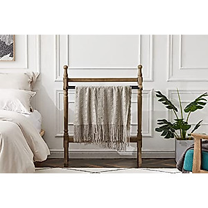 eodme 2 Ties Freestanding Towel Rack, Farmhouse Wood Blanket Rack Stand, Rustic Drying and Display Rack for Bathroom, Living Room