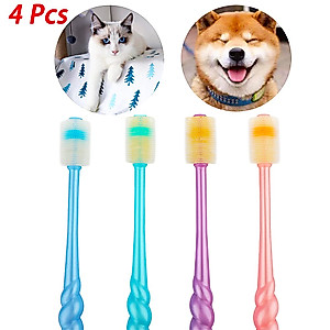 4 Pcs 360-Degree Small Dog and Cat Soft Toothbrush Soft Silicone Deep Pet Teeth Cleaning Kit (Colors May Vary)