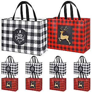 YANGTE 8 Pack Extra Large Christmas Gift Bags, Reusable Tote Bags with Handle Non-Woven Christmas Grocery Shopping Totes for Holiday Xmas, 16.9 * 12.6 * 6.8"