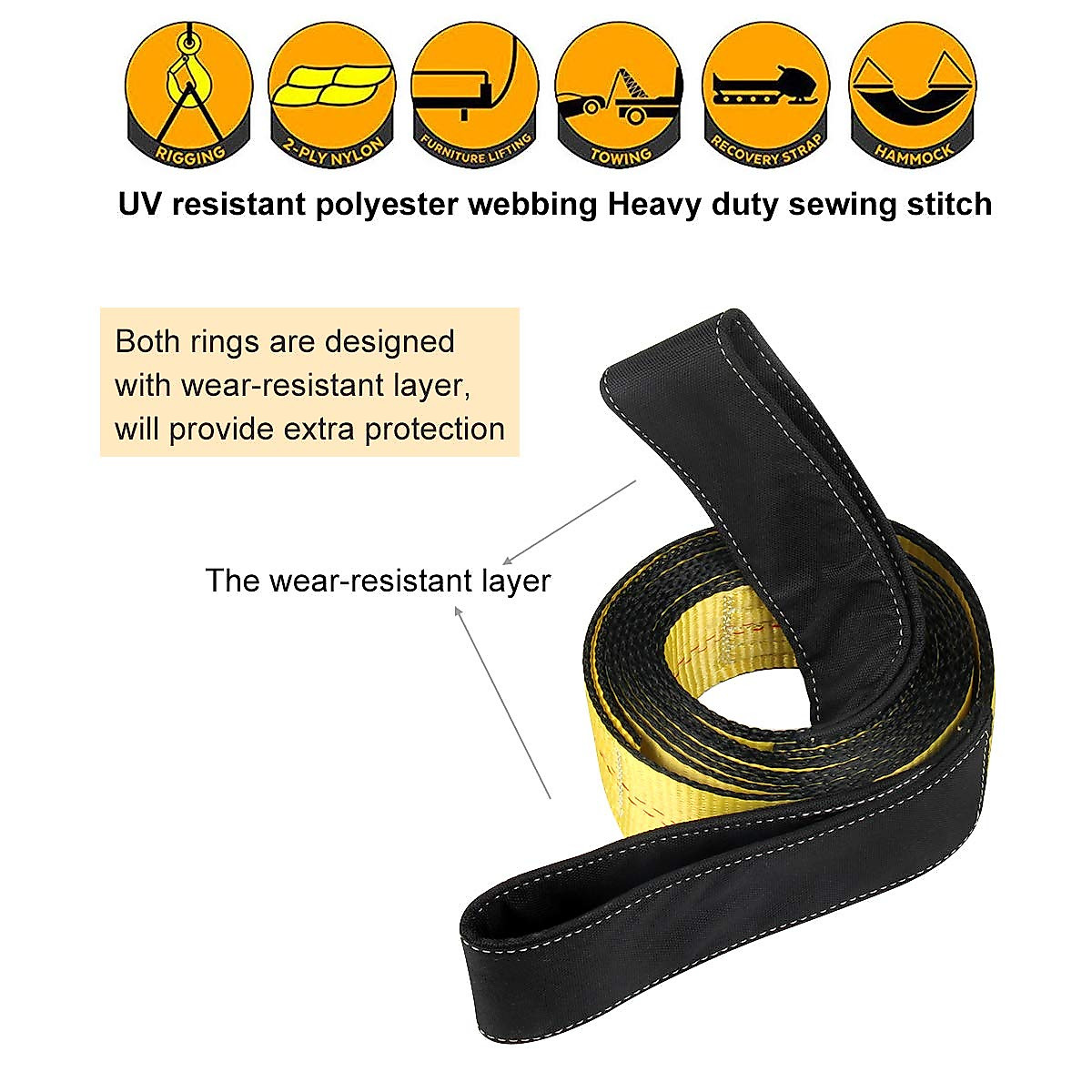 JCHL Lift Sling Straps 10'x2 15,000 Pound Capacity 2-Pack Heavy Duty Lifting Slings Web Sling Tree Saver Recovery Strap Web Sling Winch Strap