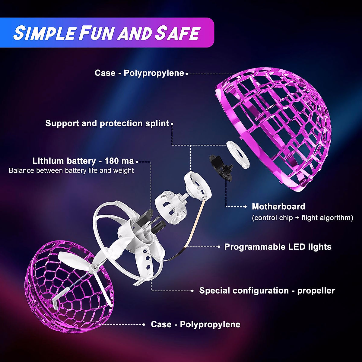 Kidsjoy Flying Orb Ball Hover Ball: 2024 Cool Toys Boys Girls Gifts Floating Boomerang Balls Flying Spinner Mini Drone Fly Birthday Gift Ideas for Teens 6 7 8 9 10 11 12 Year Old Boy Girl(Purple)