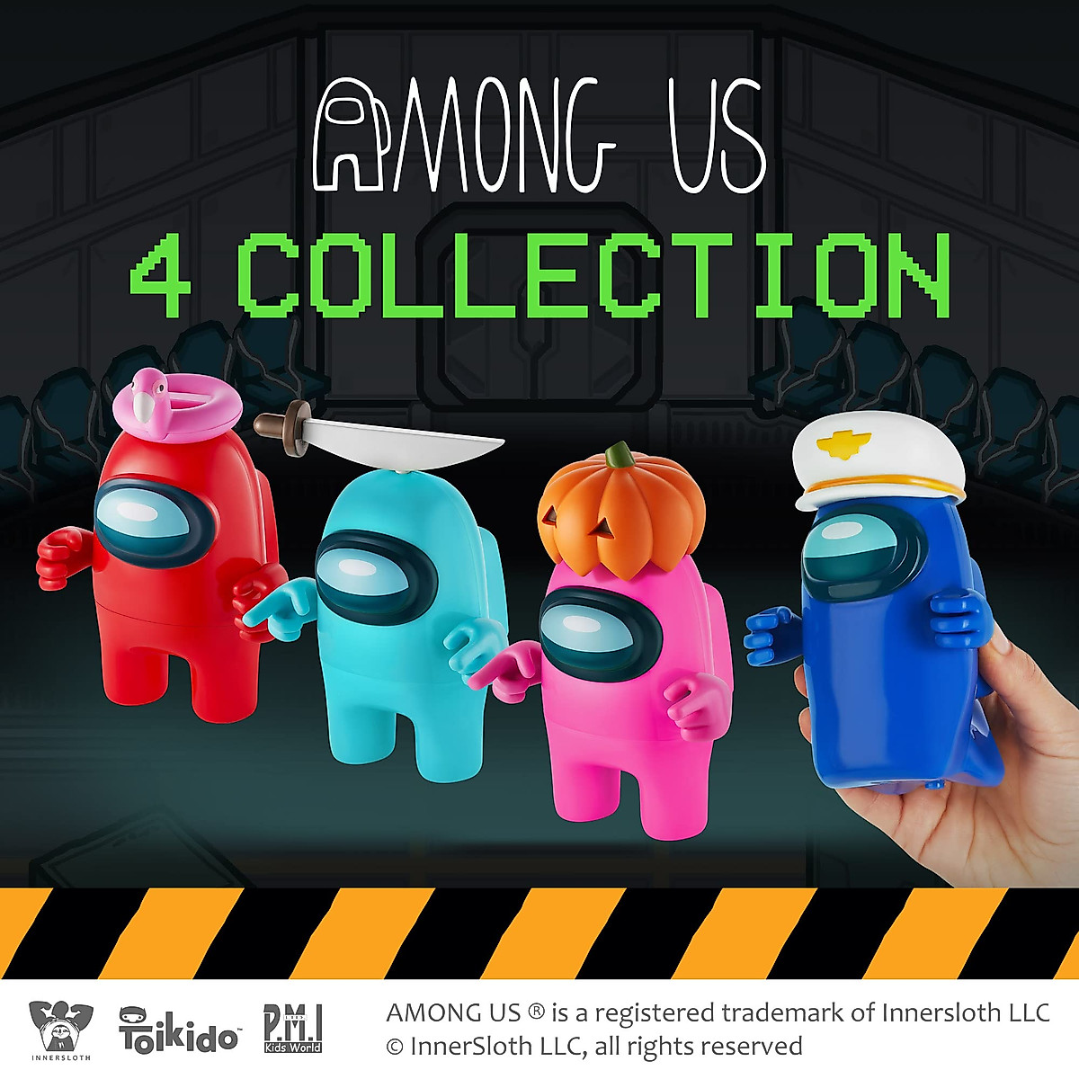 P.M.I. Among Us Action Figures | All Four 4.5-Inch-Tall Collectibles | Among Us Toys and Playable Mini Toys | Red, Pink, and Cyan Crewmates and Blue Ghost with 8 Hats and Hands | Kids’ Toys