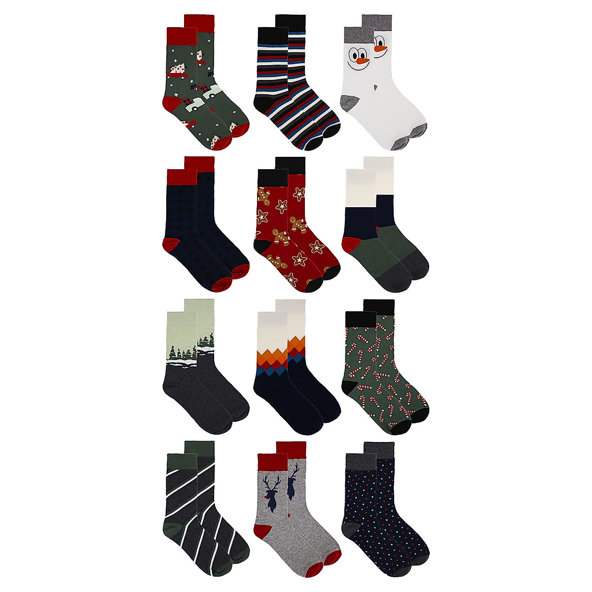 Gertex Mens Premium Christmas Holiday Sock Advent Calendar | 12 Days of Socks | Sock Size 10-13 | Includes 12 Crew Socks