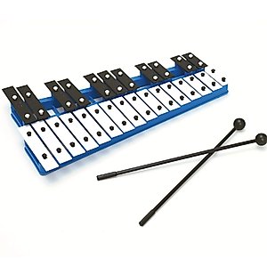 Professional Blue Plastic Soprano Glockenspiel Xylophone with 27 Metal Keys & Notes Engraved into Keys - Includes 2 Plastic Beaters