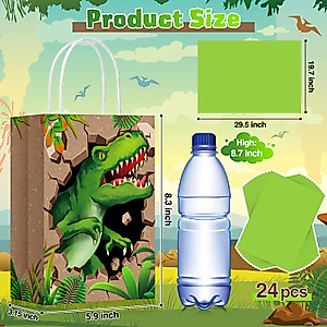 Fuutreo 24 Pieces Dinosaur Party Favor Bags with Handle and Tissue Paper for Dinosaur Birthday Party Supplies, Goodie Bags for Birthday, Baby Shower, Christmas, Halloween, Graduations, Party Supplies