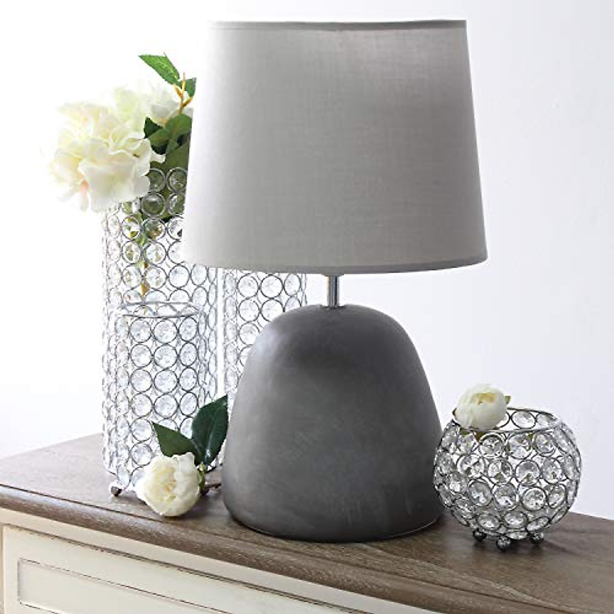 Simple Designs LT2058-GRY Round Concrete Table Lamp, Gray 10.25"L x 10.25"W x 16.5"H