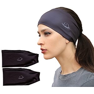 Equestrian Headbands for Women, Under Riding Helmet Bands, Sportswear Wide Hair Wrap Suitable for Use with Bike Helmets, Yoga & Hiking(2 Pack Black)