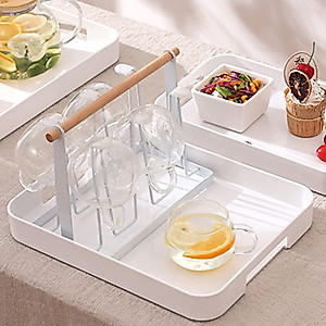 Alacati, White Serving Tray with Handles for Multipurpose, Stackable Rectangle Plastic Serving Platter Ottoman Coffee Table Tray, Decorative Tray for Kitchen Counter Bathroom Vanity Organizing -（L）