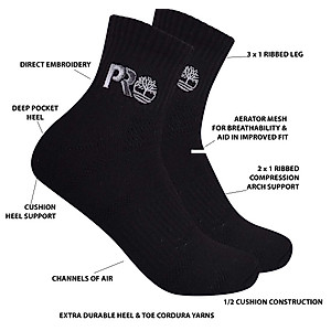 Timberland PRO mens 2-pack Half Cushioned Quarter Socks, Black Heather, Large US