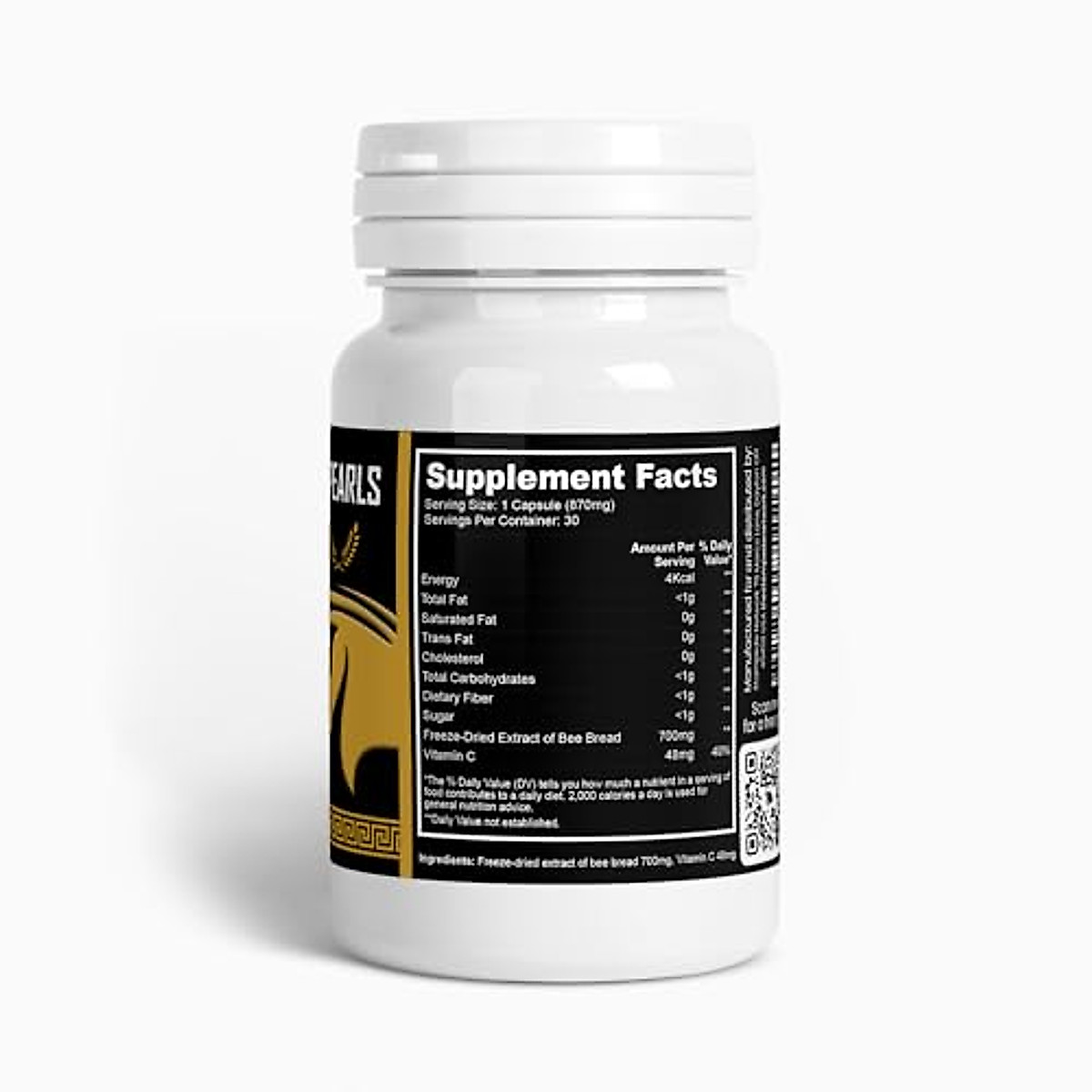 Bee Pollen Supplement Athenian Bee Pearls | Natural Immunity & Vitality Support Bee Pollen Capsule | Spartan Bee Bread Extract & Vitamin C | Non GMO, Nothing Synthetic, All Natural Organic Bee Pollen