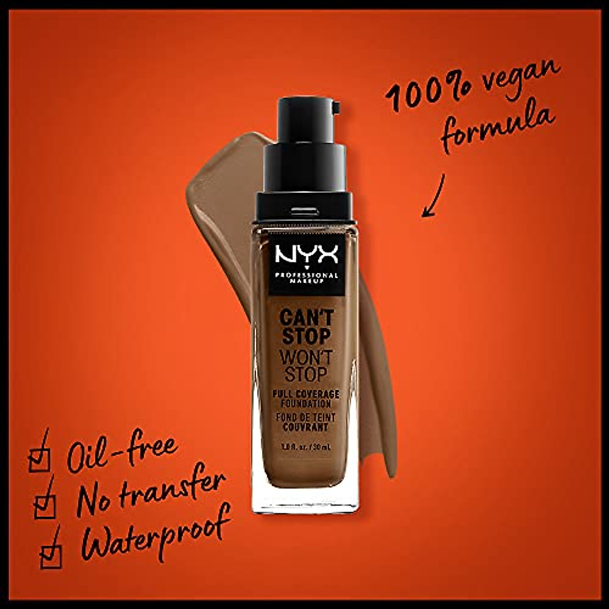 NYX PROFESSIONAL MAKEUP Can't Stop Won't Stop Foundation, 24h Full Coverage Matte Finish - Deep Sable (Pack of 2)