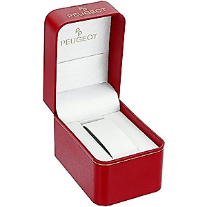 Peugeot Women Crystal Bezel Dress Watch, Day Date Moon Phase Function & Mother of Peal Dial with Roman Numeral, Brown Suede Strap