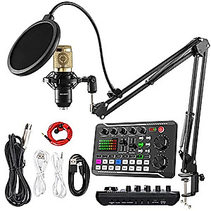 SINWE Podcast Microphone Bundle, BM-800 Condenser Mic with Live Sound Card Kit, Podcast Equipment Bundle with voice changer and Mixer functions for PC Smartphone Studio Recording & Broadcasting