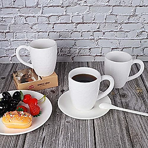 Hoikwo Gifts Mugs, White Stylish Coffee Mugs Set of 6, 11.8 Oz White Ceramic Stoneware Different Patterns Mugs Cups with Handle for Coffee, Tea, Cocoa, Milk, Compatible with Various Kitchen