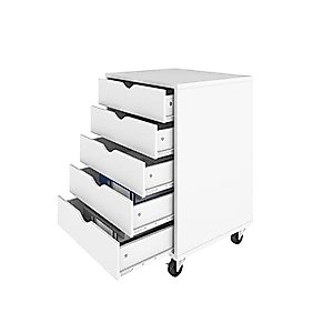 YITAHOME 5 Drawer Chest, Mobile File Cabinet with Wheels, Home Office Storage Dresser Cabinet, White