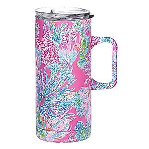 Lilly Pulitzer 16 Oz Travel Mug with Handle and Lid, Stainless Steel Insulated Coffee Tumbler, Double Wall Metal Cup, Seaing Things