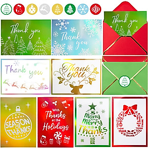 ceiba tree 24 PCS Christmas Thank You Cards with Envelopes & Stickers Sparkle Holiday Thank You Notes Cards Message inside 5 * 7 inch