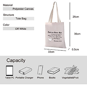 VAMSII Romans 8: 28 Tote Bag Christian Shoulder Bag Bible Verse Gift Bags Scripture Canvas Tote Bag Religious Christian Gifts (Tote Bag)