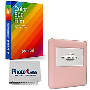 Polaroid Color Film for 600 Color Frame + Pink Album holds 32 photos + Cleaning Cloth
