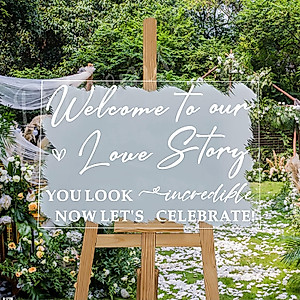 Wedding Welcome Signs Wedding Stickers Welcome to Our Love Story Sign Decals Selfie Mirror Decals for Wedding Party Borad Just Married Sign for Wedding Signage Mr and Mrs Decals Reception Decor(White)