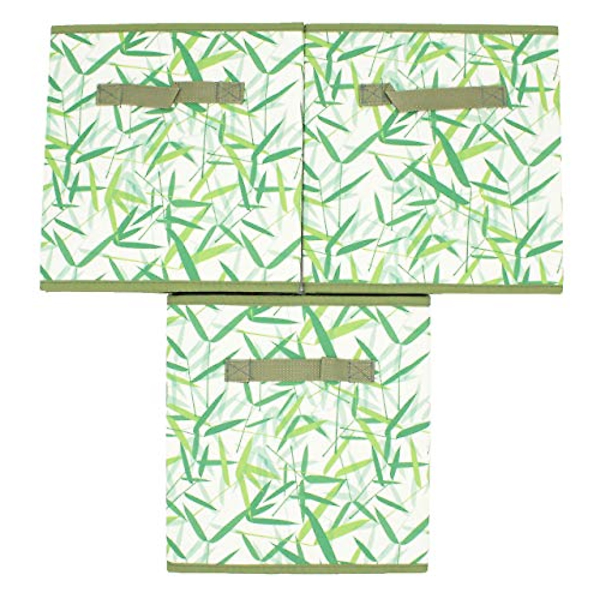 Seta Direct, Green Leaves Patterned Canvas Collapsible Storage Bins Cube Storage Shelf Organizer [3 Pack]