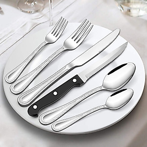 Homikit 77-Piece Silverware Set with Steak Knives and Serving Utensils, Stainless Steel Flatware Cutlery Set for 12, Modern Eating Utensil Tableware Sets with Pearled Edge, Include Knife Spoon Fork