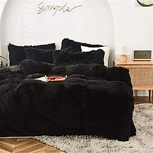 Lotus Karen Shaggy Duvet Cover Set Super Soft Fuzzy Faux Fur 3 Piece Comforter Cover Set Elegant Cozy Flannel/Velvet Full Size Quilt Cover Set