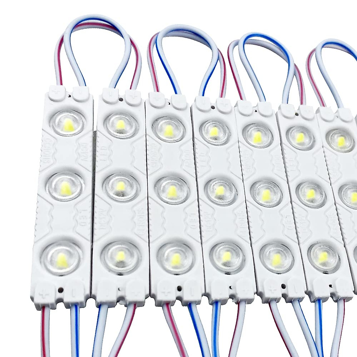 Yolu 20pcs Super Bright 3 LED Injection Module Strip Lights 5630 SMD LEDs with Lens 12V Light for Letter Sign Advertising Signs Storefront Garage-White