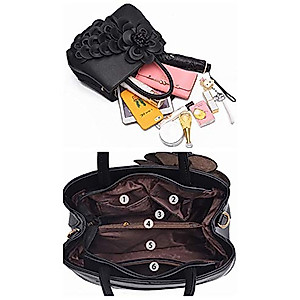 Mn&Sue Ladies Top Handle Satchel 3D Flower Women Elegant Handbags Pu Leather Crossbody Tote Purse (#2 Dark Pink)