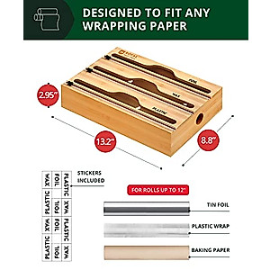 ROYAL CRAFT WOOD Bamboo Kitchen Drawer Organizer with 3 Slots for Food Storage Containers, Kitchen Foil, and Plastic Wrap – Includes Cutter