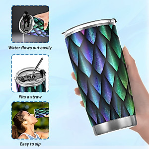 Yasala Tumbler Dragon Scales Dino Skin Insulated Office Coffee Cup Back to School Beverage Container Travel Mug with Straw and Lid Double Wall Stainless Steel 20oz