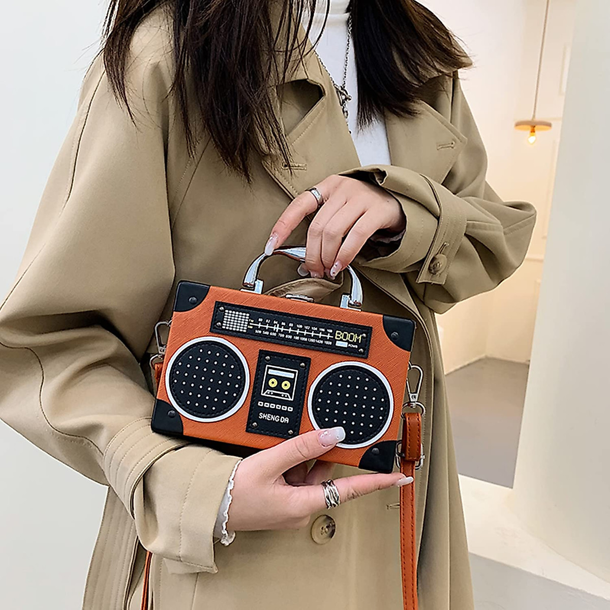 KUANG! Women Retro Radio Shaped Clutch Hundred Dollar Bill Box Shoulder Bag Elegant Evening Crossbody Handbag